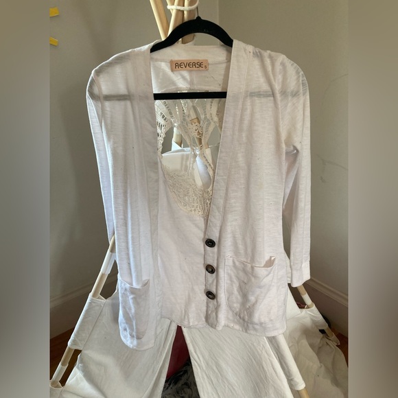 Tops | Cute White Reverse Cardigan With Crocheted Skull On The Back ...